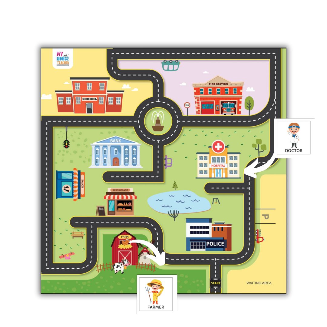 City Map Pretend Play - Non-Tearable Mat with Wooden Car and Community ...