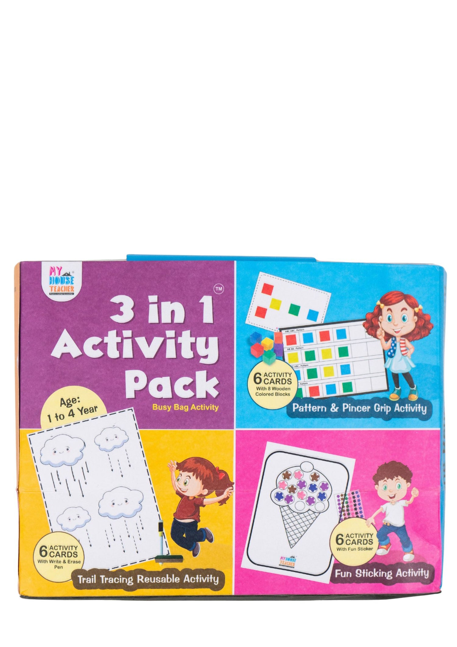 3 in 1 Activity Set 1 For Toddlers - Sticking, Tracing , Colours and S